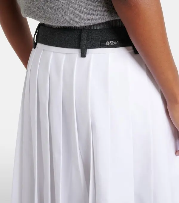 Prada Pleated Cotton Midi Skirt
