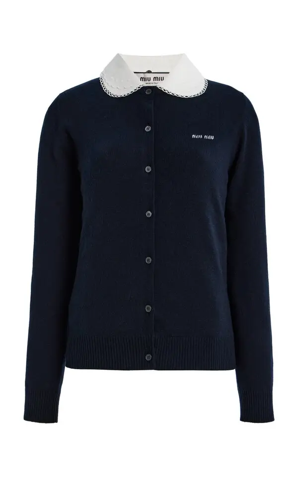 Miu Miu Cashmere Cardigan With Detachable Embroidered Collar