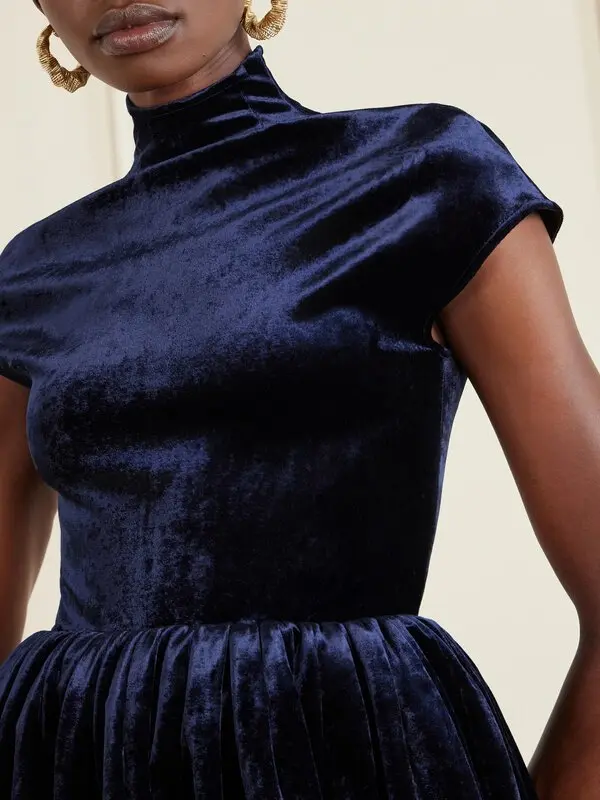 Alaïa Pleated Velvet Turtleneck Mini Dress
