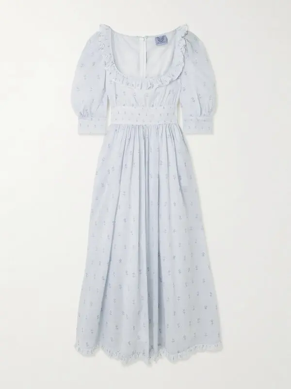 Thierry Colson Yolande Floral-print Cotton-voile Midi Dress - Blue