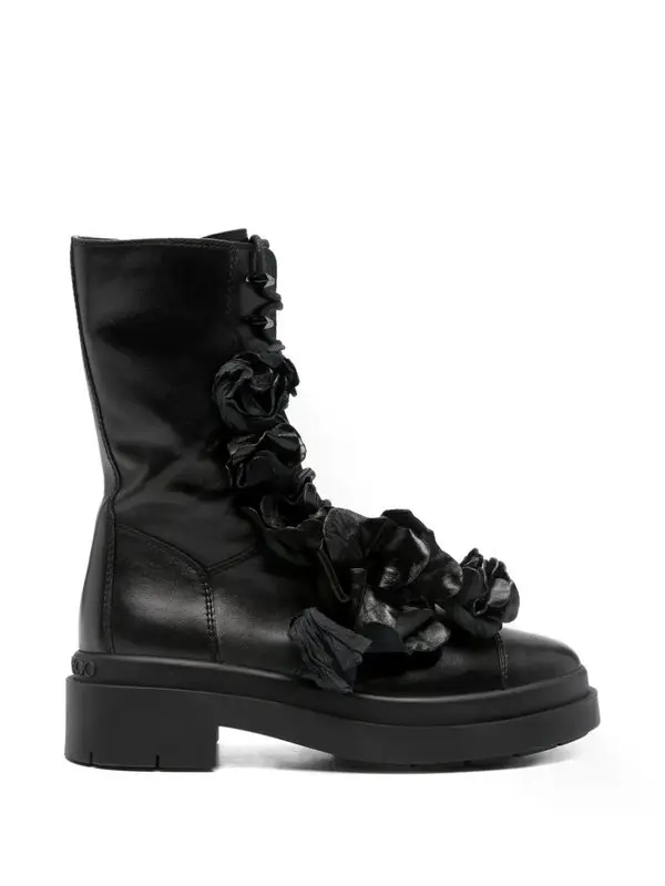 JIMMY CHOO Nari Flower-appliqué Combat Boots