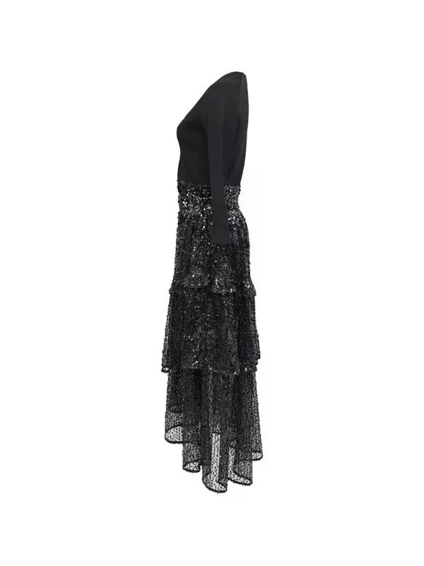 Maje Sequined Tiered Midi Dress - Black