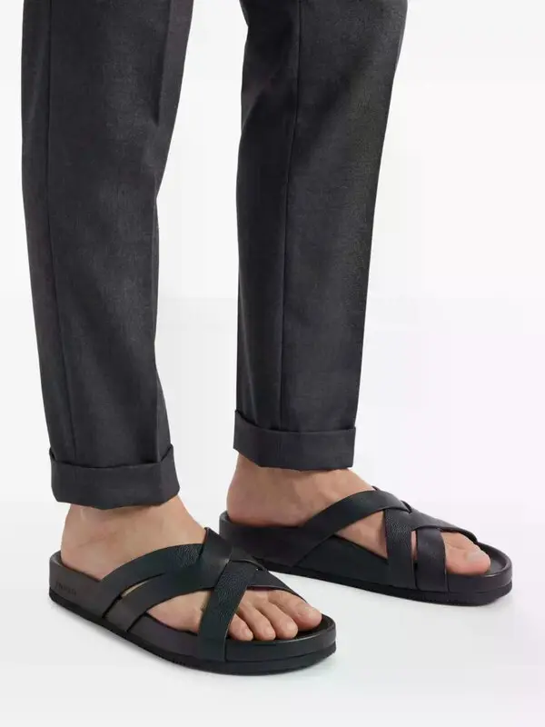 TOM FORD Leather Crossover Strap Sandals - Black
