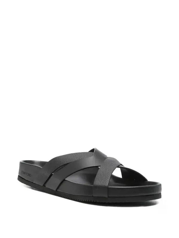 TOM FORD Leather Crossover Strap Sandals - Black