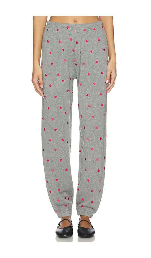 Beach Riot Heart Print Fleece Sweatpants - Grey