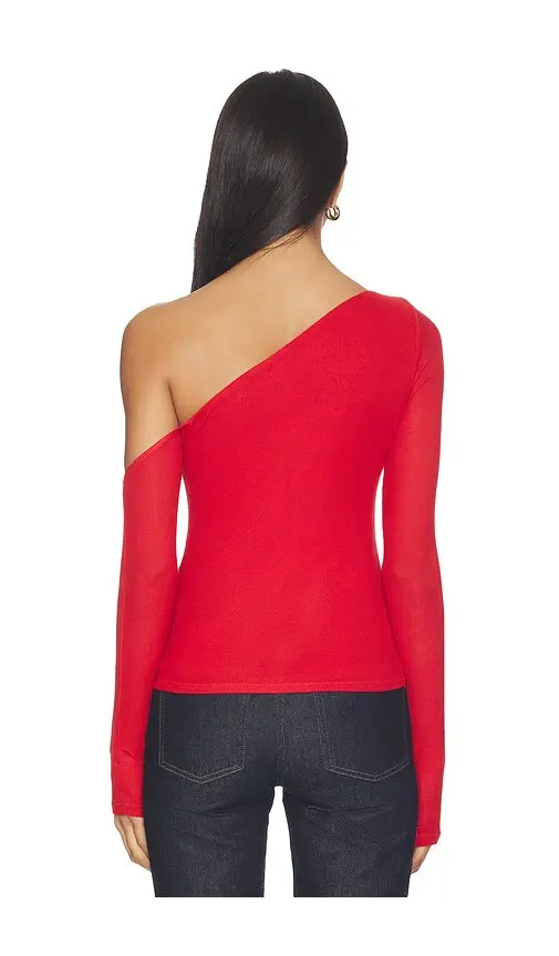 Michael Lauren Magdaleno Asymmetrical Fitted Cold Shoulder Top - Red