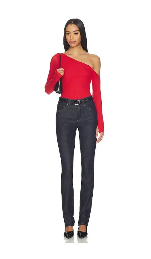 Michael Lauren Magdaleno Asymmetrical Fitted Cold Shoulder Top - Red