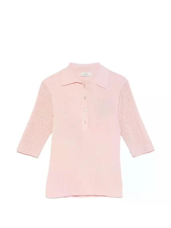 Agnona Ribbed Knit Polo Top - Pink