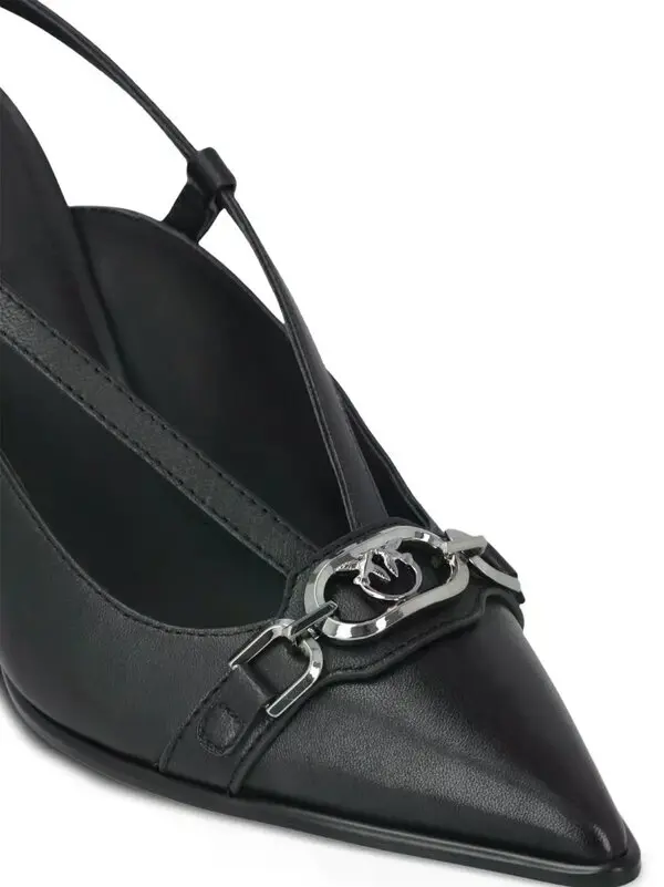 Pinko Nappa Leather Slingback Pumps With Buckle Embellishment - Black