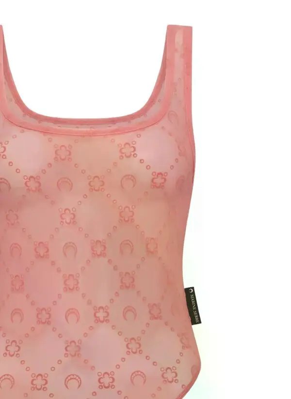 MARINE SERRE Flocked Bodysuit - Pink
