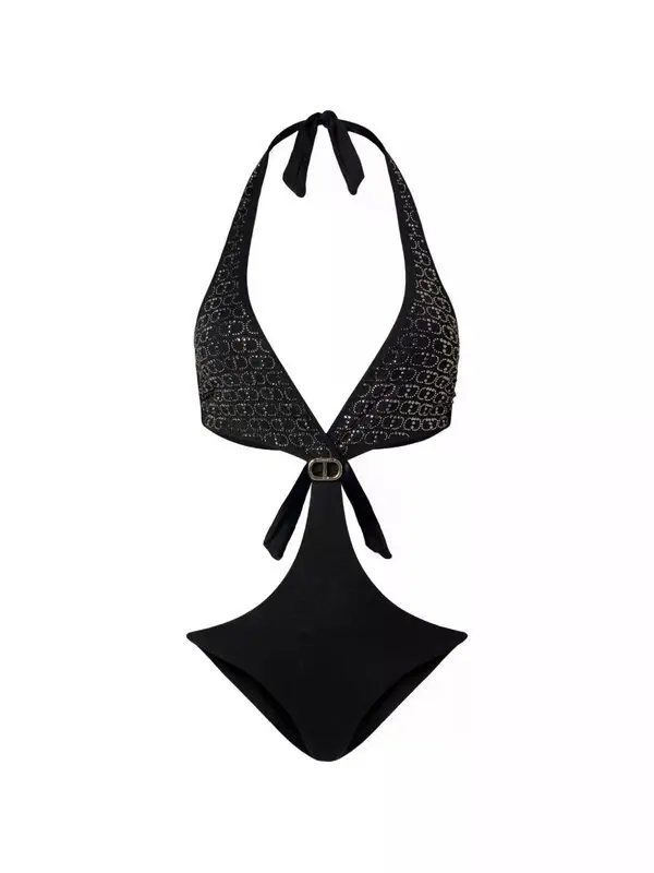 TWINSET Oval Rhinestone Embellished Halterneck One-piece Swimsuit - Black