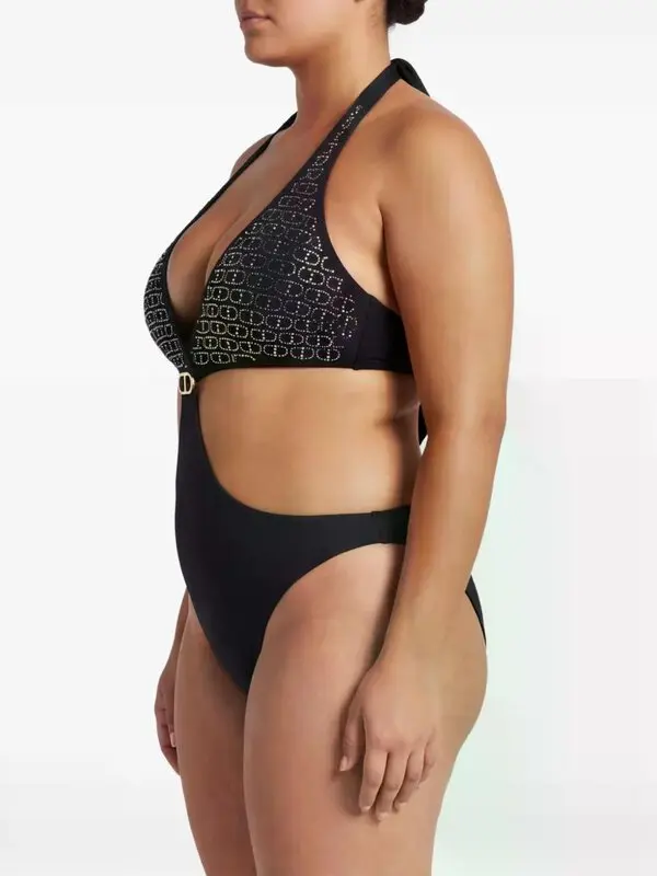 TWINSET Oval Rhinestone Embellished Halterneck One-piece Swimsuit