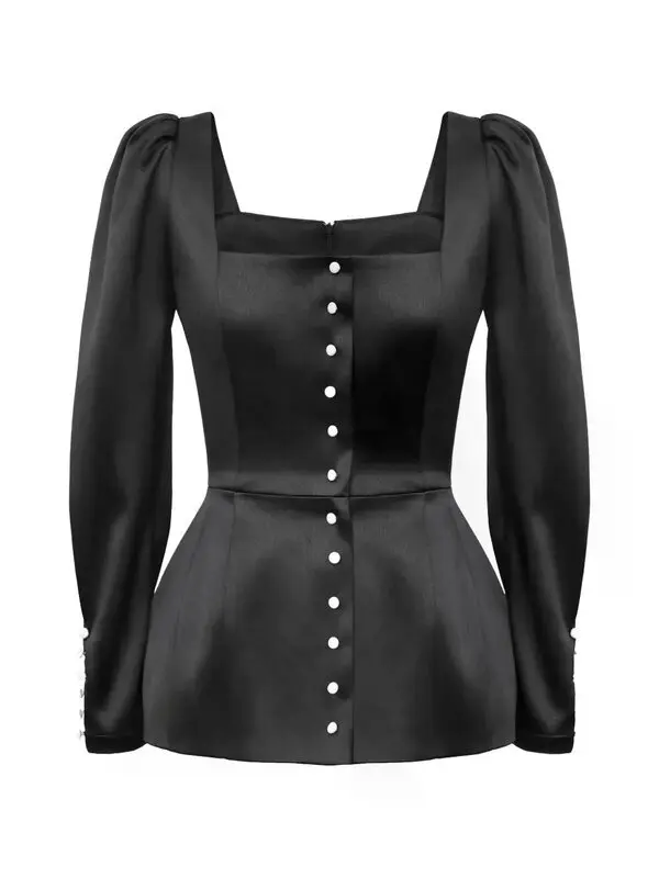 POST MERIDIEM Satin Top With Square Neck - Black