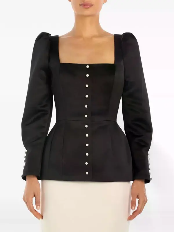 POST MERIDIEM Satin Top With Square Neck - Black