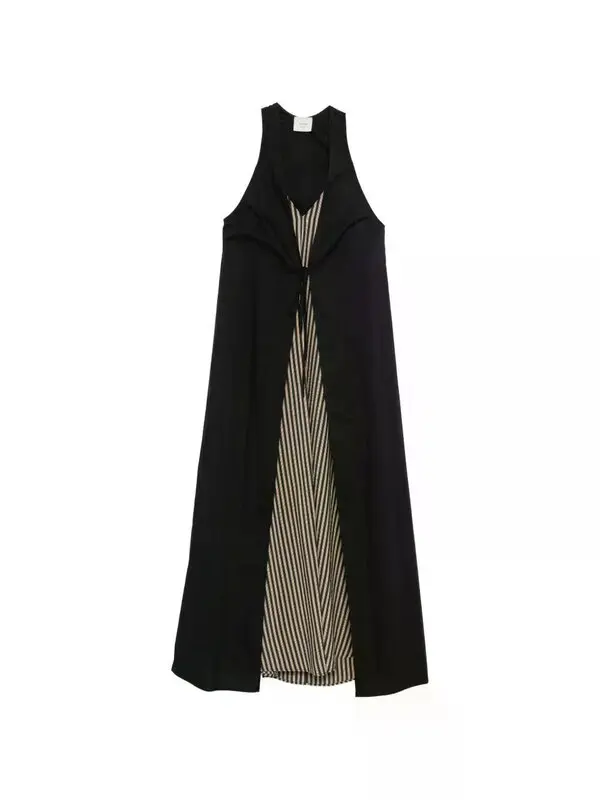 ALYSI Midi Dress With Tie Detail And Stripe Panelling - Black