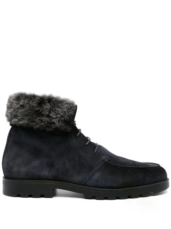 Santoni Suede Lace-up Boots With Faux-fur Trim