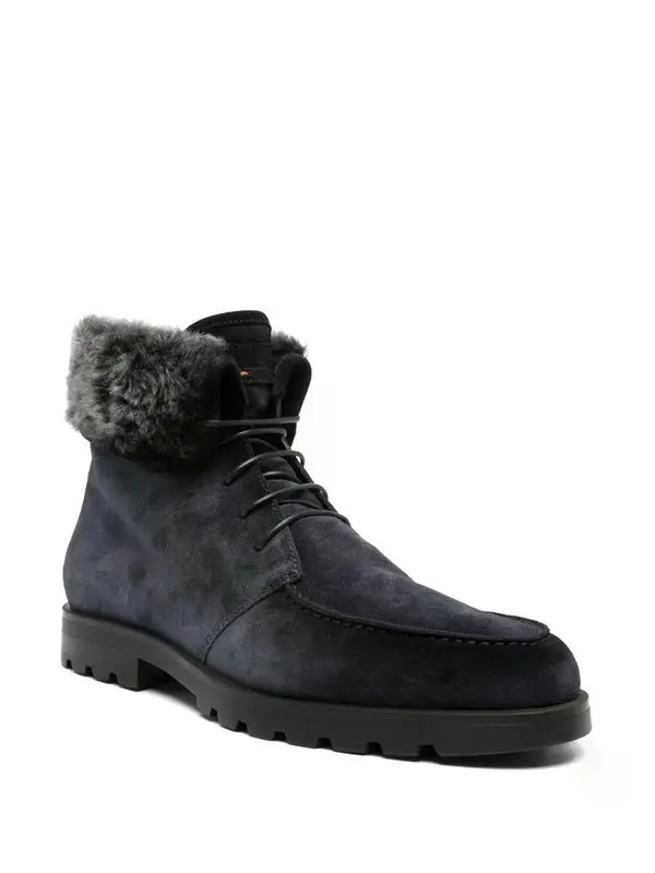 Santoni Suede Lace-up Boots With Faux-fur Trim