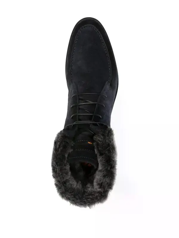 Santoni Suede Lace-up Boots With Faux-fur Trim