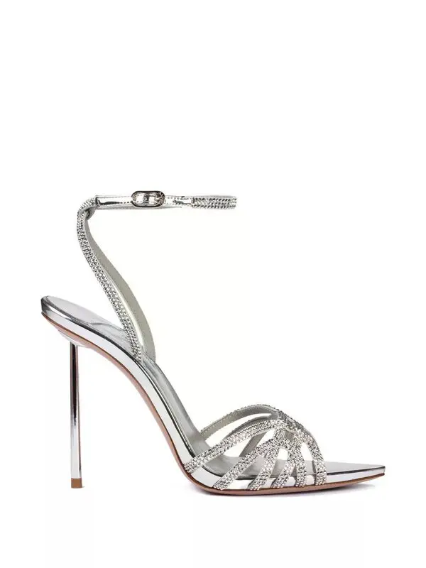 LE SILLA Embellished High Heel Pointed Toe Sandals - Silver