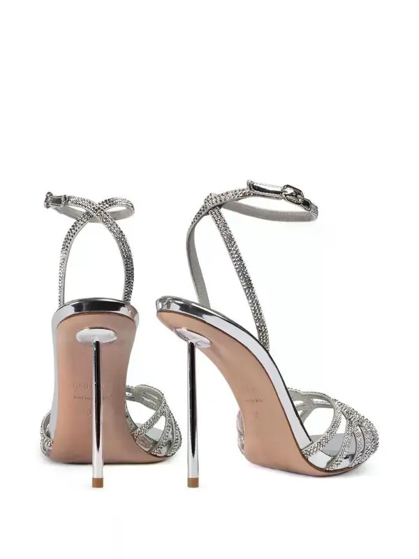 LE SILLA Embellished High Heel Pointed Toe Sandals - Silver