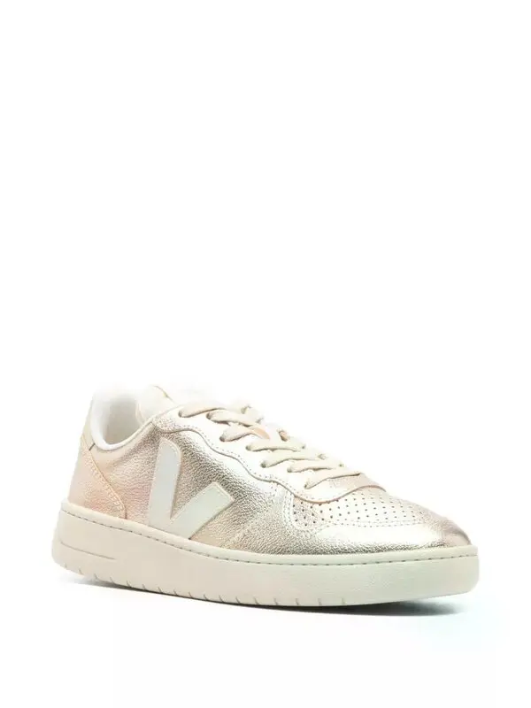 VEJA V-10 Sneakers With Perforated Toe - Gold