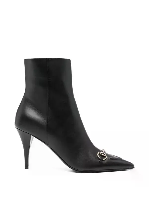 Gucci Leather Horsebit Detail Pointed Toe Ankle Boots