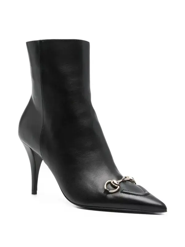 Gucci Leather Horsebit Detail Pointed Toe Ankle Boots