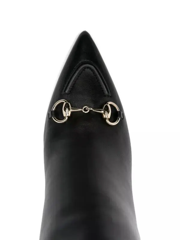 Gucci Leather Horsebit Detail Pointed Toe Ankle Boots