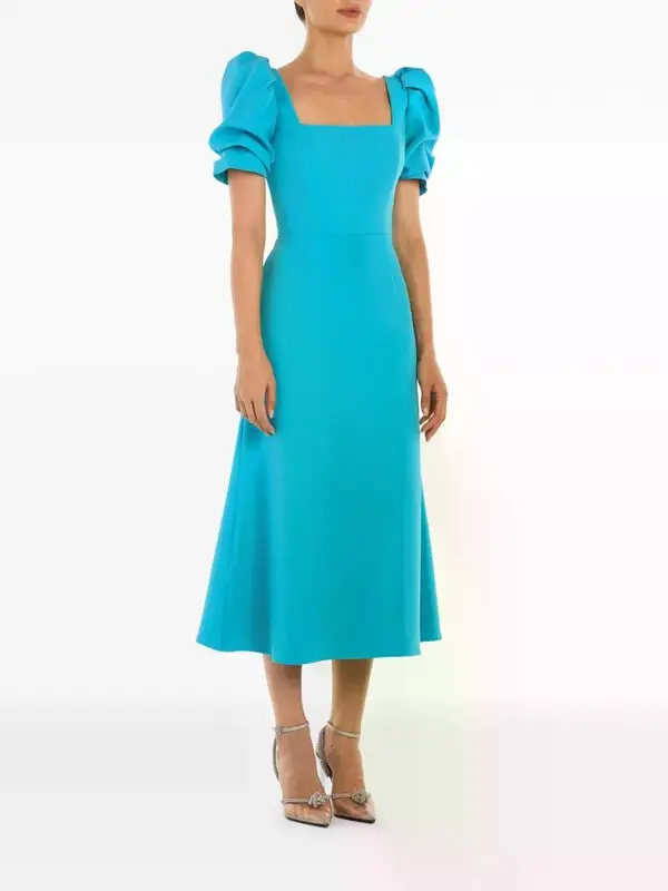 POST MERIDIEM Square Neck Puff Sleeve Midi Dress