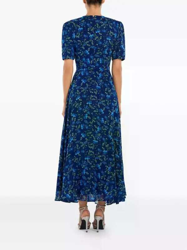 POST MERIDIEM Floral Print Short Sleeve Midi Dress - Blue