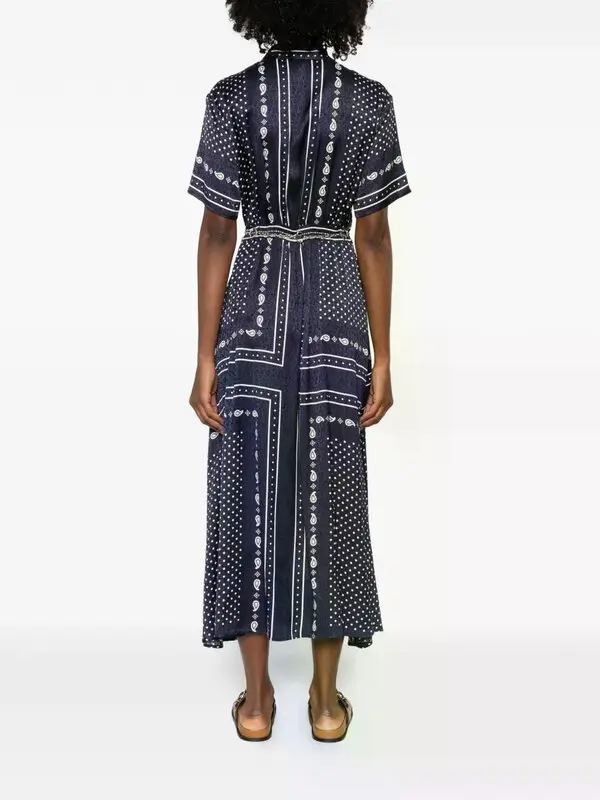 Maje Paneled Bandana Print Maxi Shirt Dress