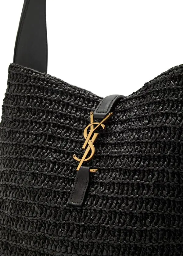 Saint Laurent Le 5 À 7 Small Raffia Bucket Bag - Black