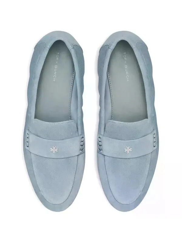 Tory Burch Strap Detail Ballet Loafers In Suede - Blue