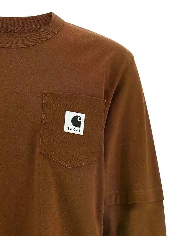 Sacai X Carhartt Wip Logo-patch Long-sleeve T-shirt - Brown