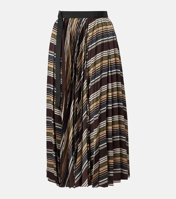 Sacai Striped Pleated Midi Skirt - Multicoloured