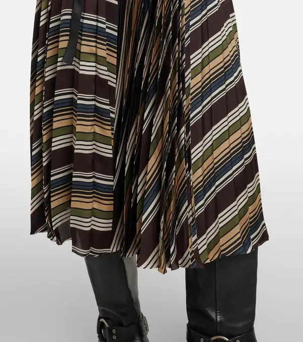 Sacai Striped Pleated Midi Skirt