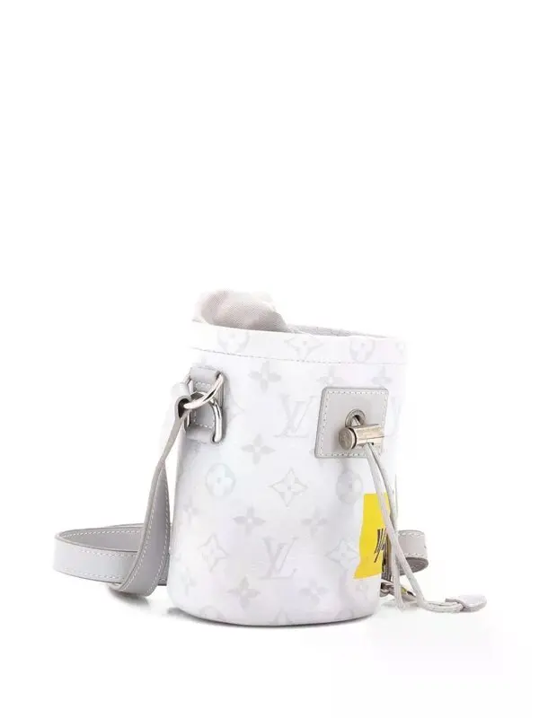 LOUIS VUITTON Chalk Nano Bag Limited Edition Logo Story Monogram Canvas Bucket Bag - Grey