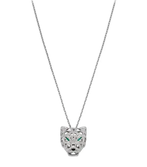 Cartier Panthère De Necklace In White Gold With Diamonds, Emeralds, And Onyx - Silver