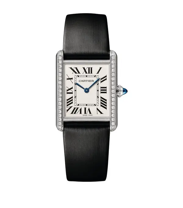 Cartier Stainless Steel And Diamond Tank Must Watch - Silver