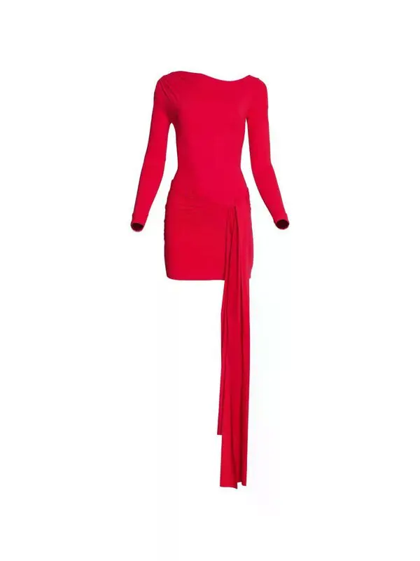 AXEL 113 Tina Long-sleeve Draped Mini Dress - Red