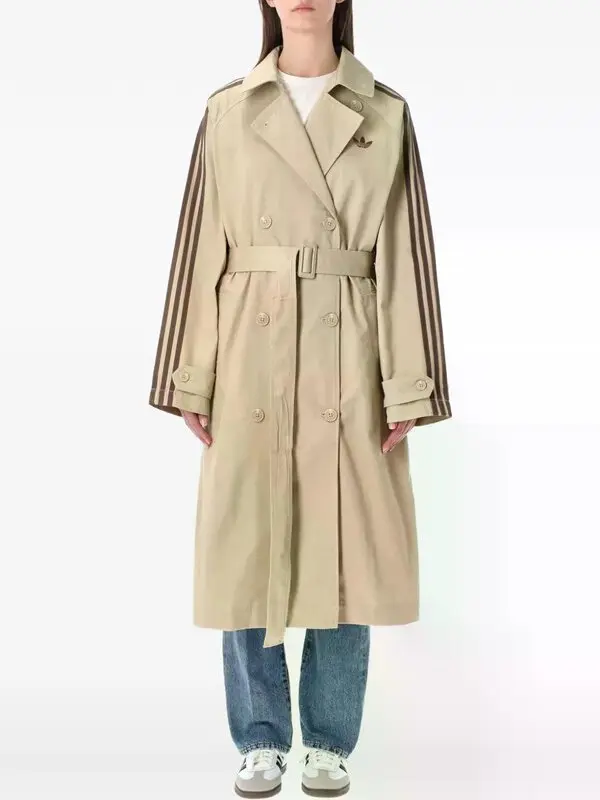 Adidas Belted Stripe Detail Coat - Neutrals