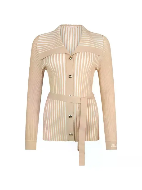 Liu Jo Ribbed Maxi Collar Cardigan - Neutrals