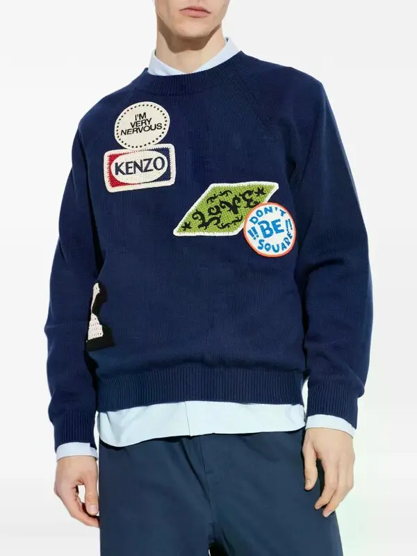 Kenzo Embellished Crew Neck Long Sleeve Sweater - Blue