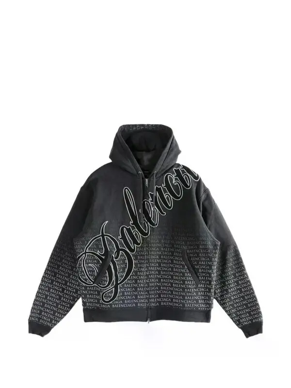 Balenciaga Logo-motif Zip-up Hoodie - Black