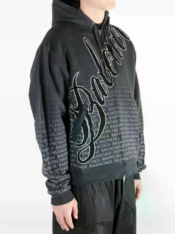 Balenciaga Logo-motif Zip-up Hoodie - Black