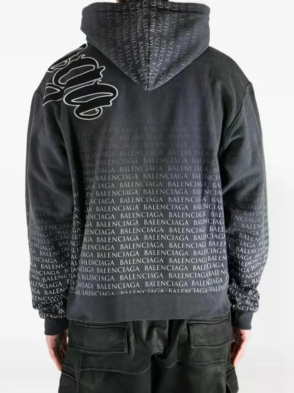 Balenciaga Logo-motif Zip-up Hoodie - Black