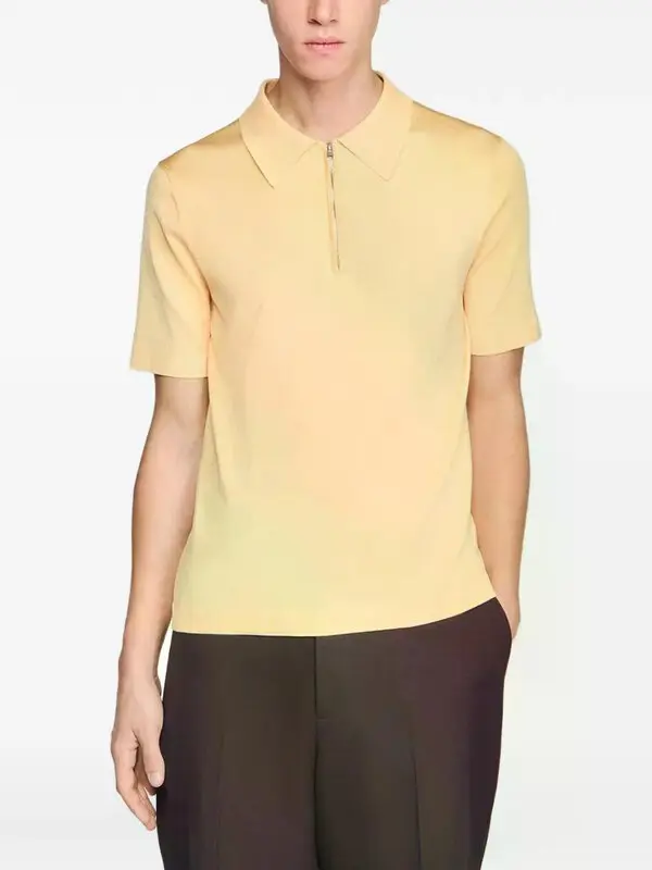 Sandro Knitted Polo Shirt With Zip Collar - Yellow