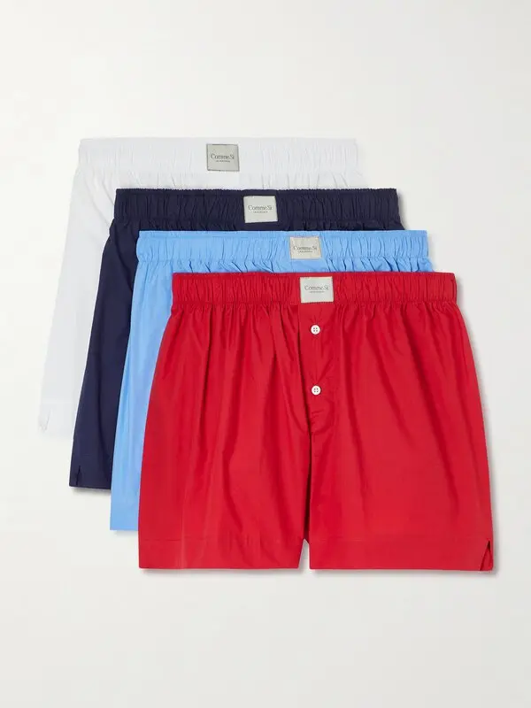 Comme Si Quartetto Set Of Four Cotton-poplin Shorts - Multi