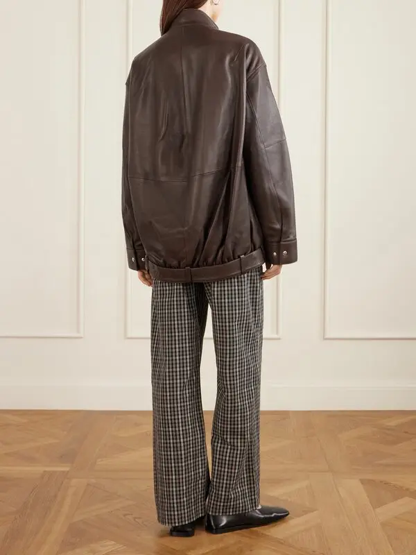 Tibi Belted Leather Bomber Jacket