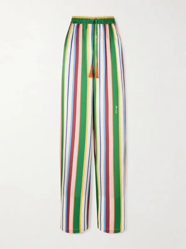 CRISTIANO MARCHELI Letizia Tasseled Striped Stretch-silk Satin Wide-leg Pants - Multi